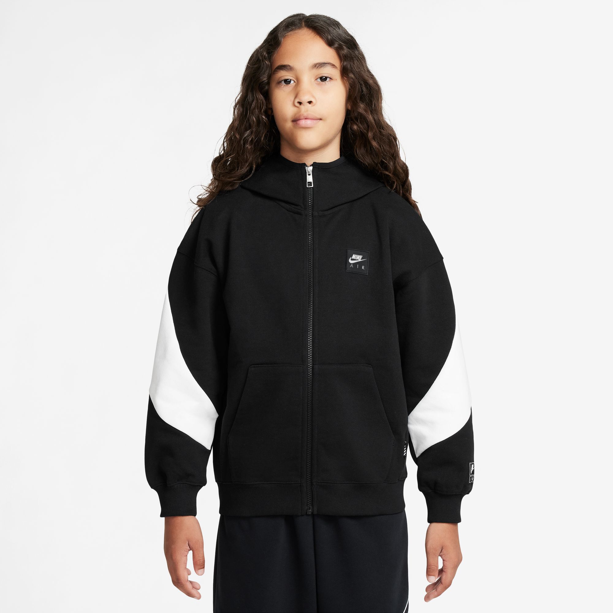 Buy Nike Air Older Kids' Fleece Full-Zip Hoodie - Black/White/White ...